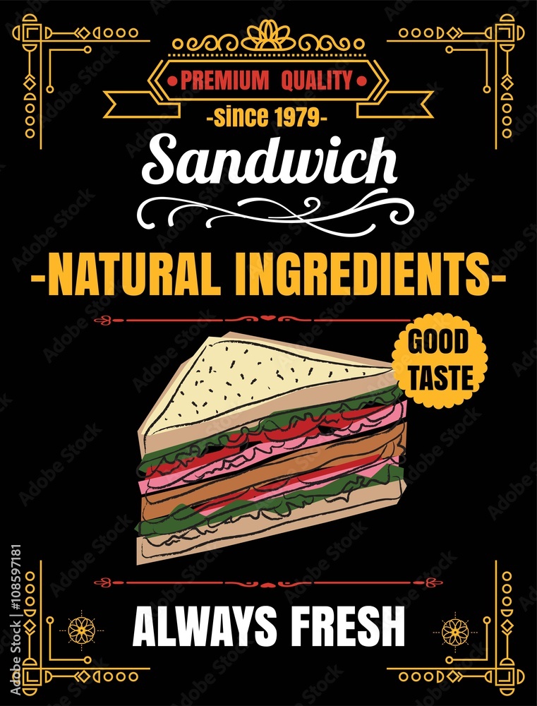 Vintage Poster.sandwich menu. Set on the chalkboard.Design in re Stock ...