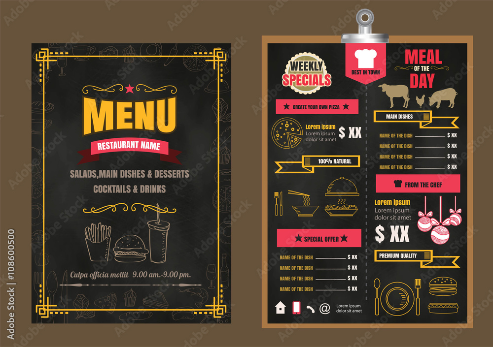 Restaurant Food Menu Design with Chalkboard Background Stock Vector ...