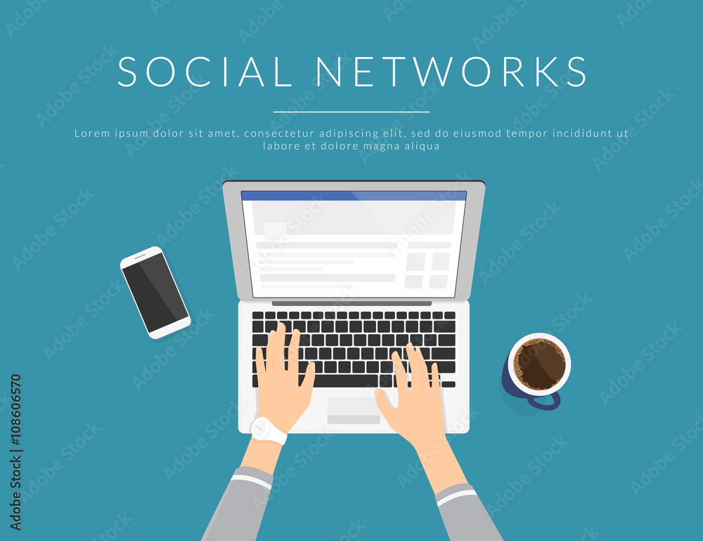 Female hands typing text on the laptop keyboard and using social ...