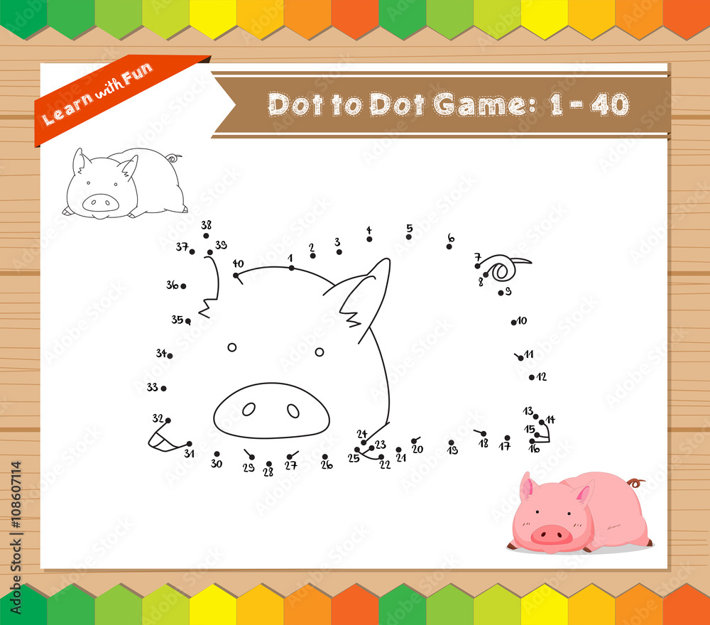 Cartoon Pig. Dot to dot educational game for kids Stock Vector | Adobe ...