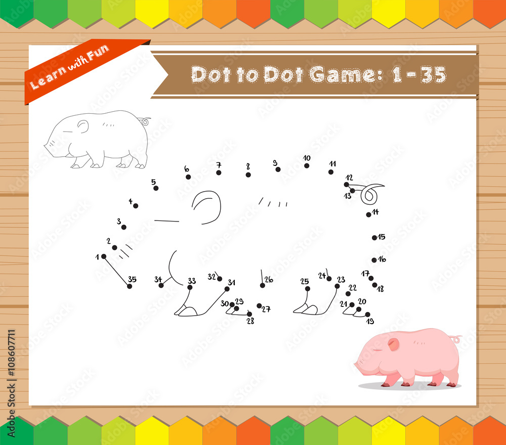 Cartoon Pig. Dot to dot educational game for kids Stock Photo | Adobe Stock