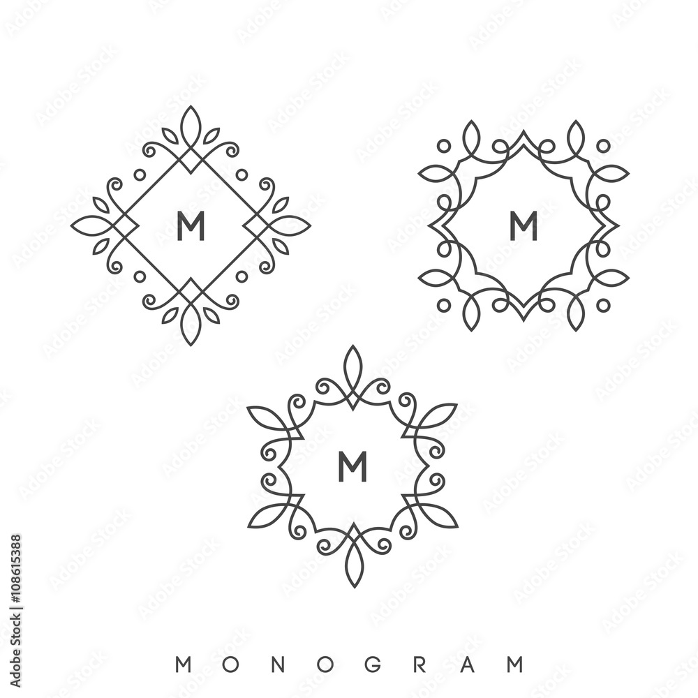 Set of simple and elegant monogram design templates, vector ...