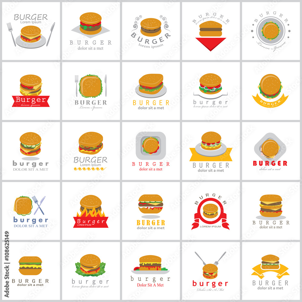 Burger Icons Set-Isolated On White Background-Vector Illustration ...