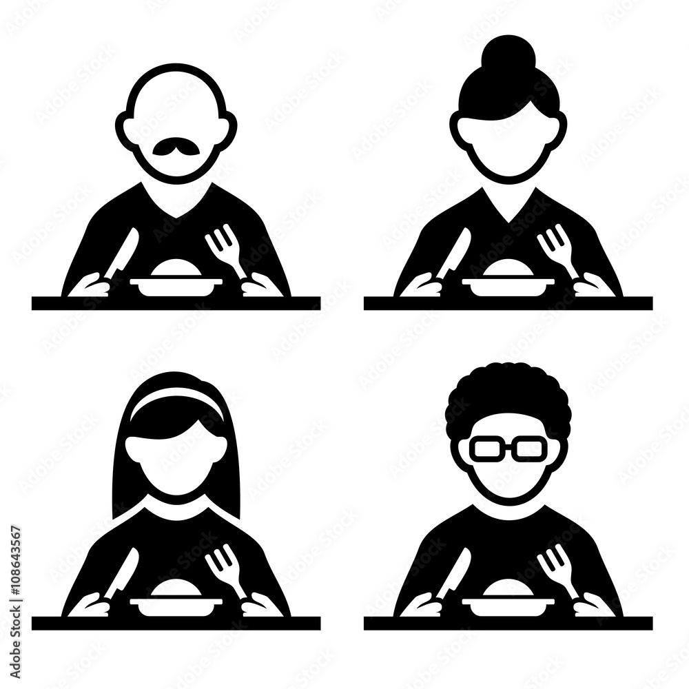 People Eating Tasting Food Pictogram Icon Set. Vector Stock Vector ...