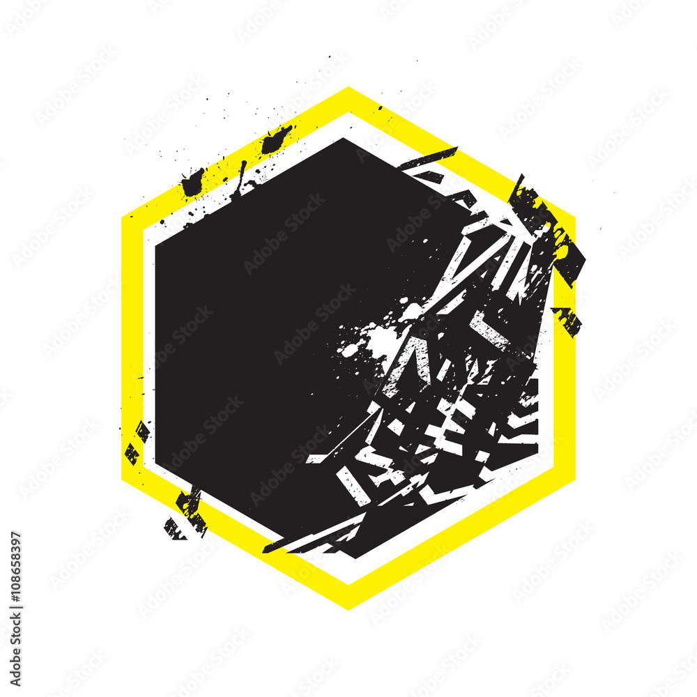 Vector grunge stylized geometrical shape with splashes and splat Stock ...