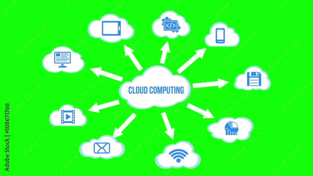Cloud Computing concept background with a lot of clouds and icons ...