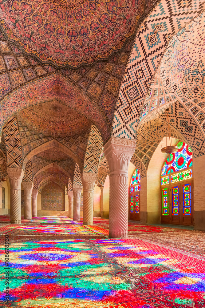 Nasir Al-Mulk Mosque in Shiraz, Iran, also known as Pink Mosque Stock ...