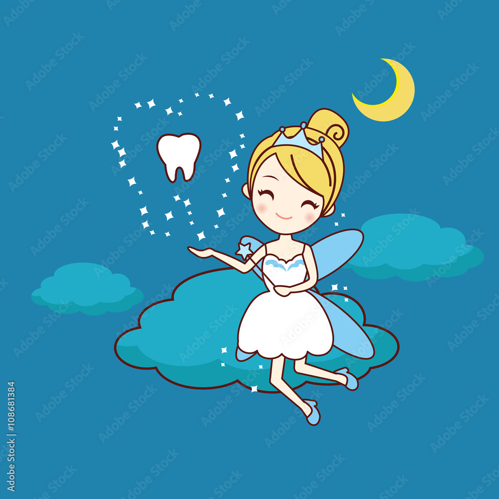 cartoon tooth with tooth fairy Stock Vector | Adobe Stock