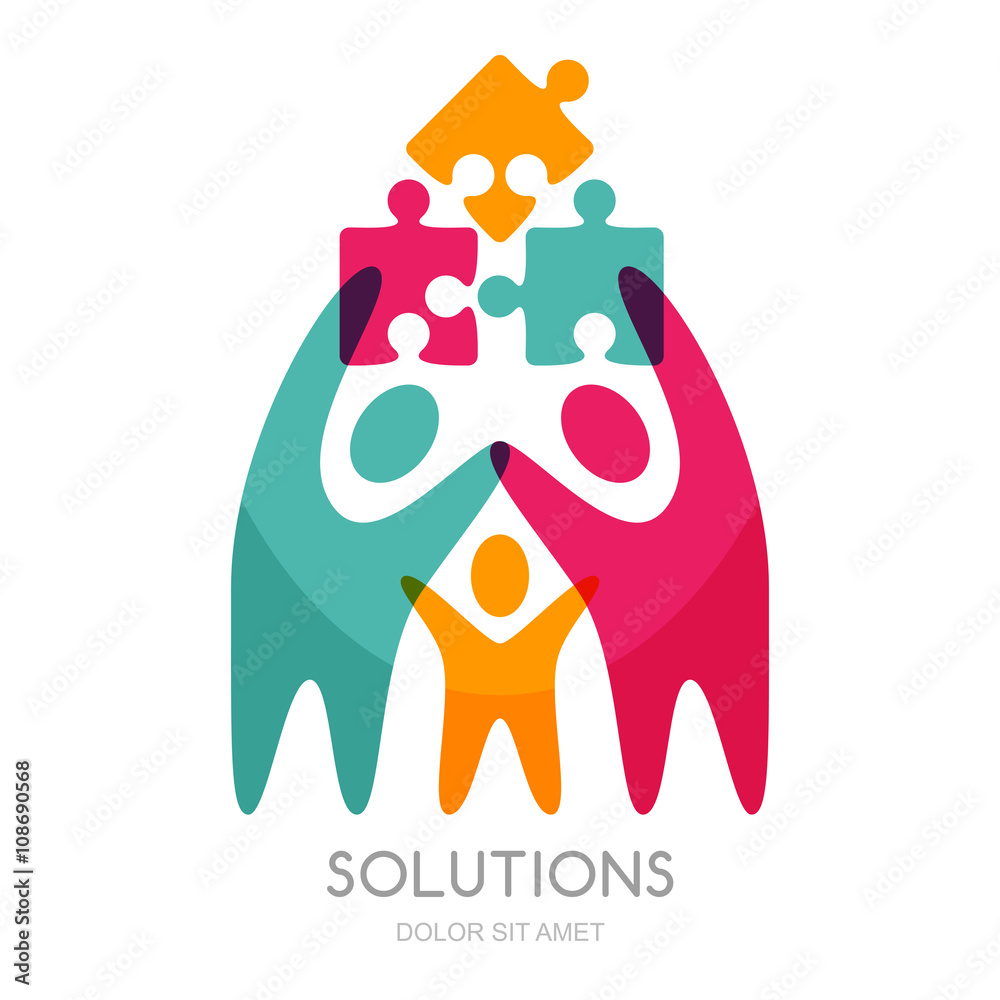 Vector logo with human and puzzle. Concept for business solutions, team ...