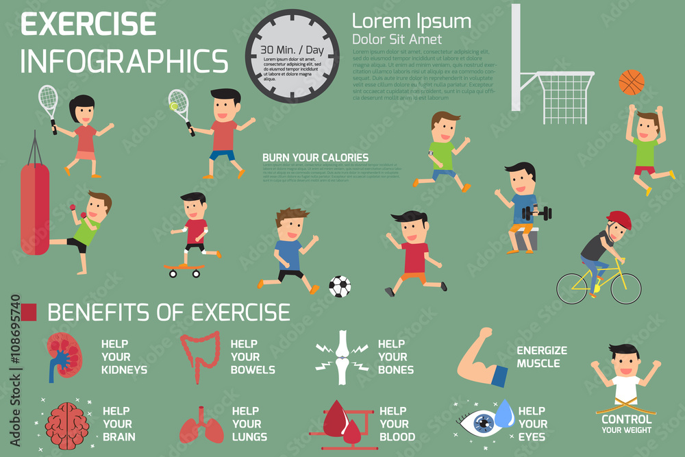 Exercise infographics elements. benefits of exercise, sport acti Stock ...