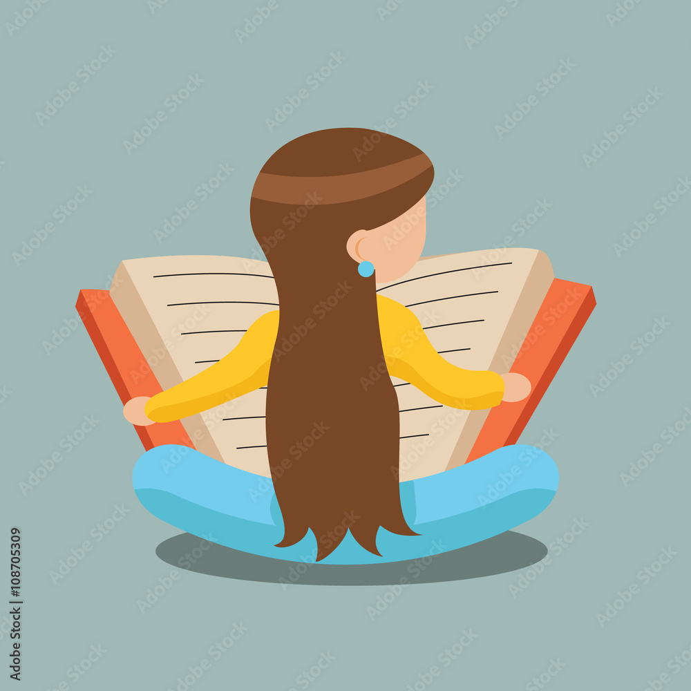 Young Girl Reading Book Sitting on Floor Characters Icon Symbol Stylish ...