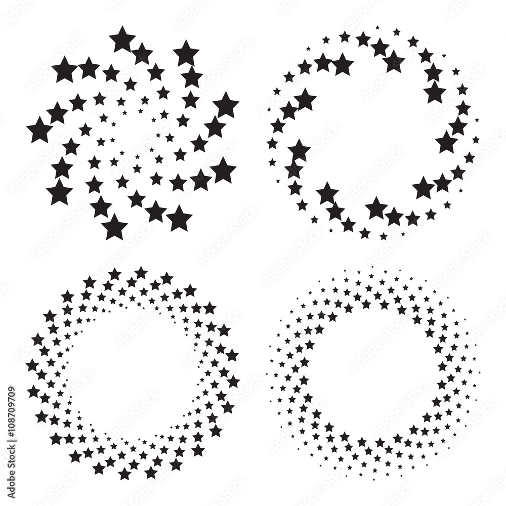 Halftone circles of stars, twisted spiral. Design elements. Vector ...