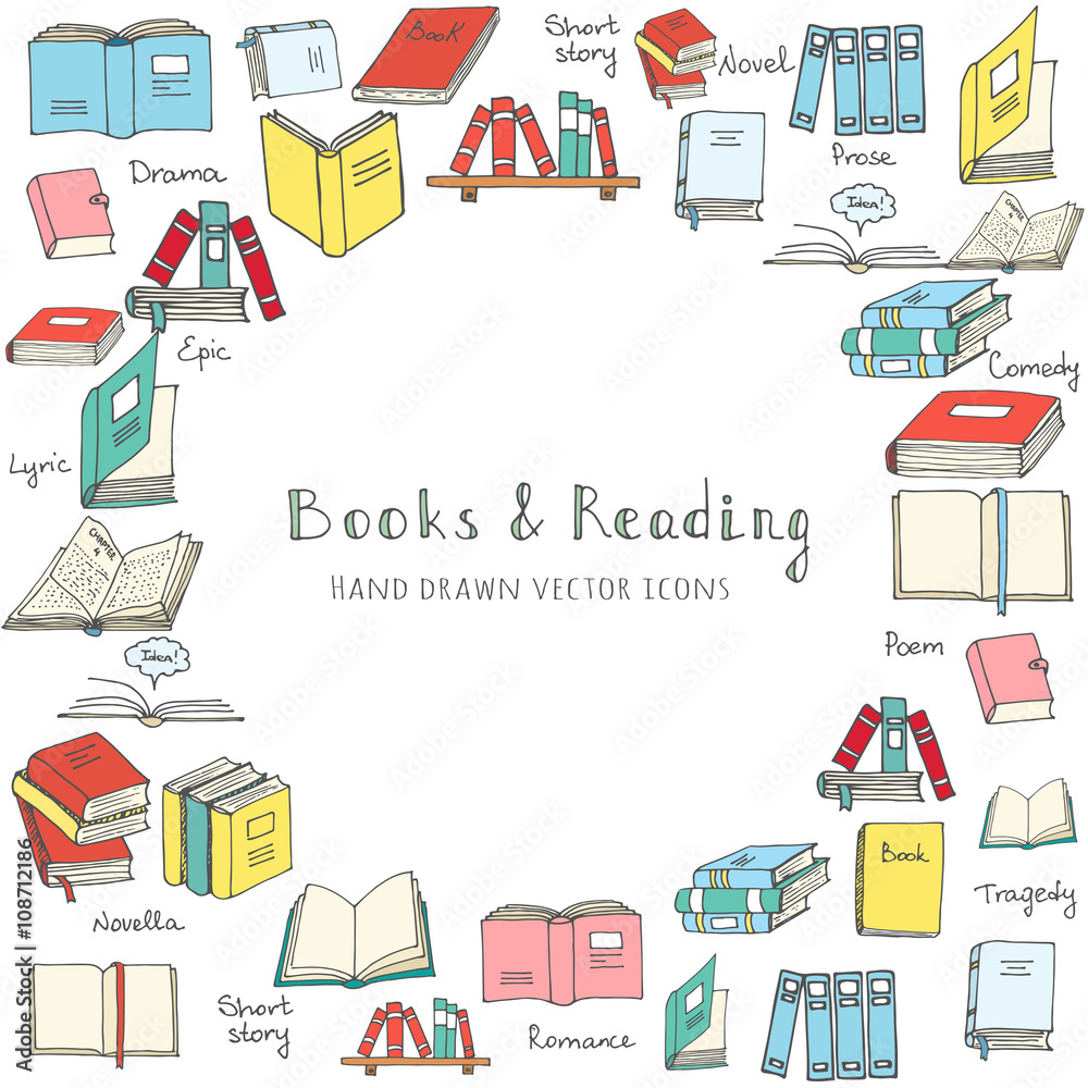 Hand drawn doodle Books and Reading set Vector illustration Sketchy ...
