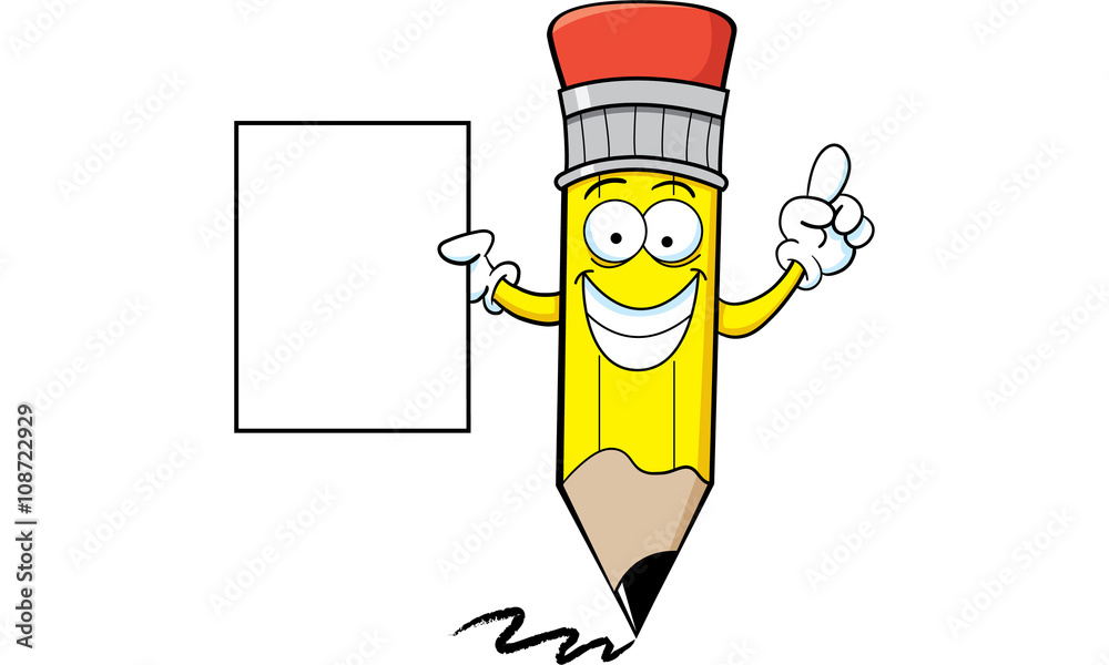 Cartoon illustration of a pencil holding a sign. Stock Illustration ...