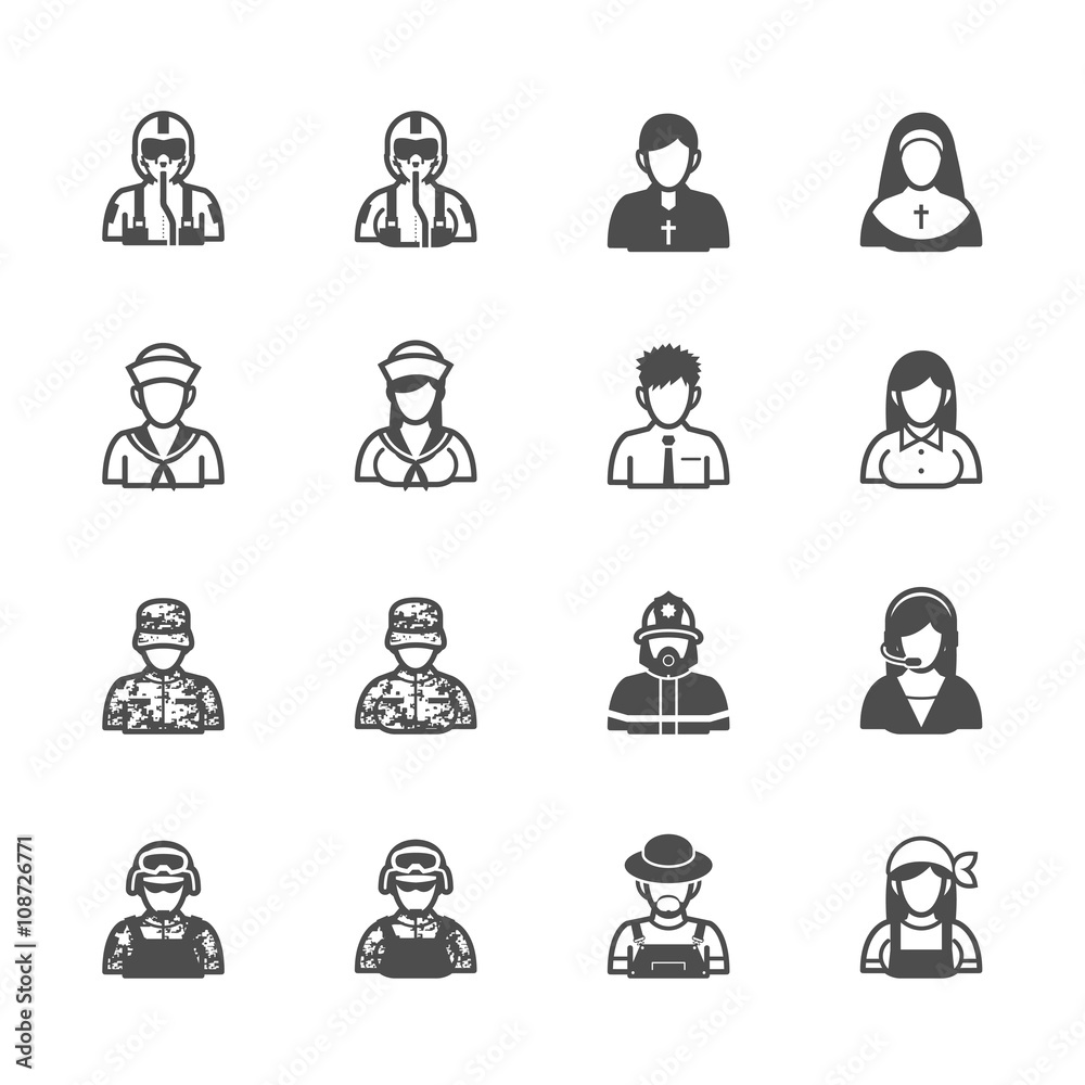 People and Occupation Icons with White Background Stock Vector | Adobe ...
