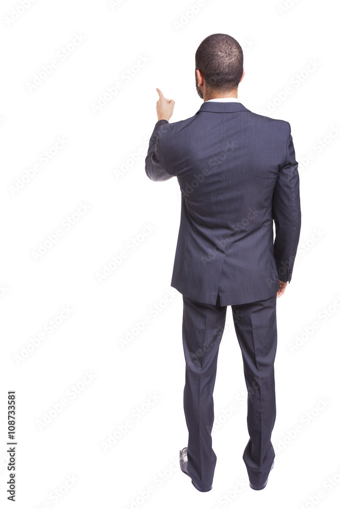 Back view of a businessman pointing at at something, isolated on Stock ...