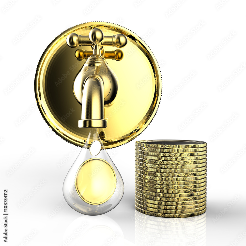 golden water tap with gold coins falling Stock Illustration | Adobe Stock