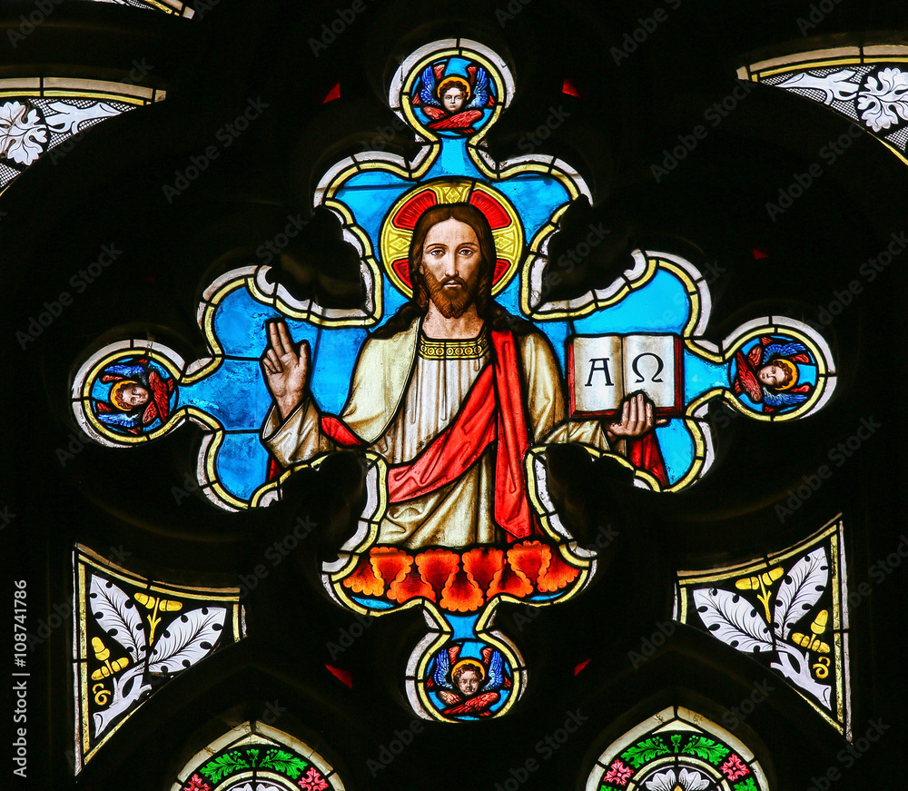 Stained Glass - Jesus Christ - Alpha and Omega Stock Photo | Adobe Stock