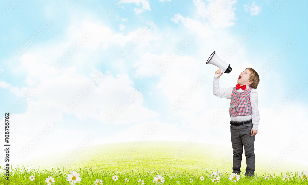 Kid boy with megaphone Stock Photo | Adobe Stock