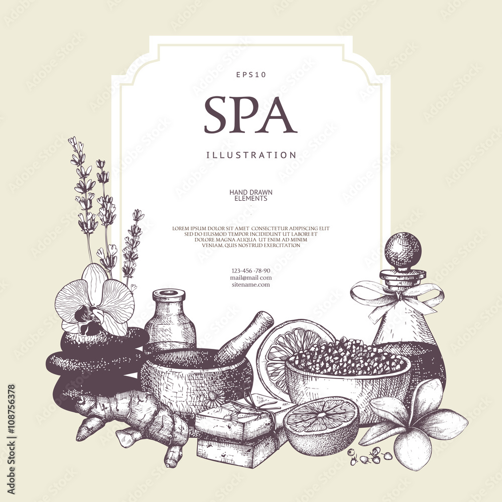 Vector design with hand drawn Spa illustration isolated on white ...
