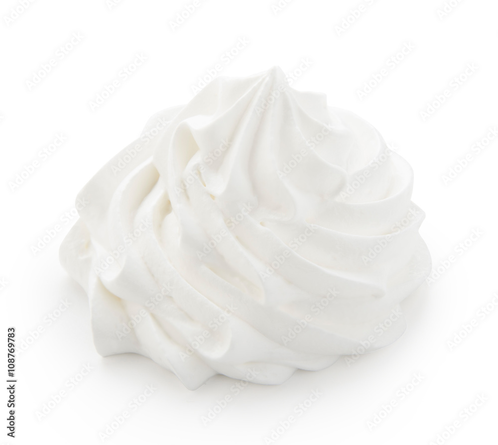 Whipped cream isolated on a white background with clipping path. Front ...