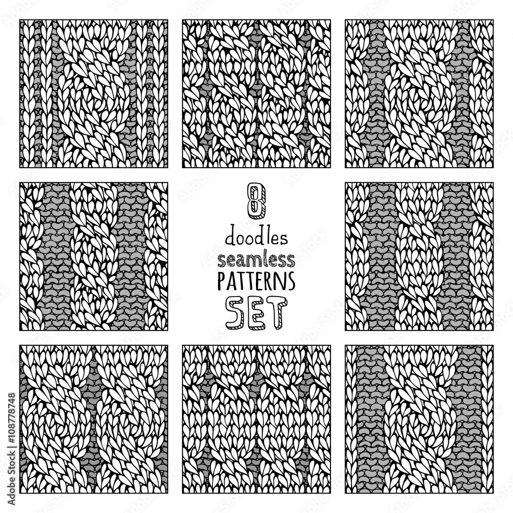Vector set of various doodles cable stitch patterns. Stock Vector ...