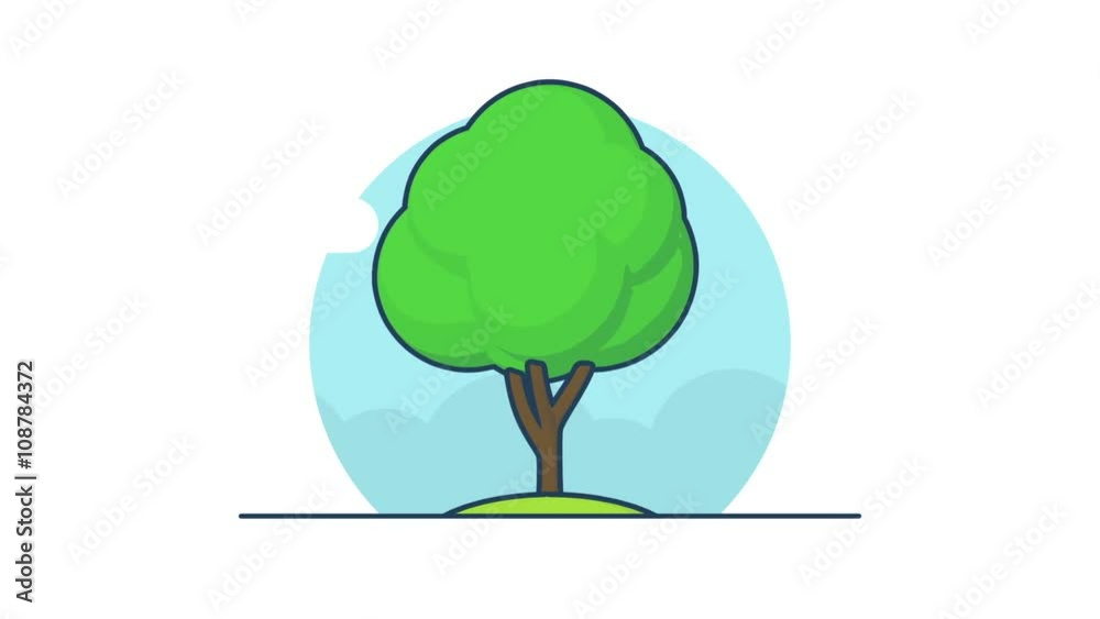 Big tree rotation 360 degrees. Looped animation. Line art style. Stock ...
