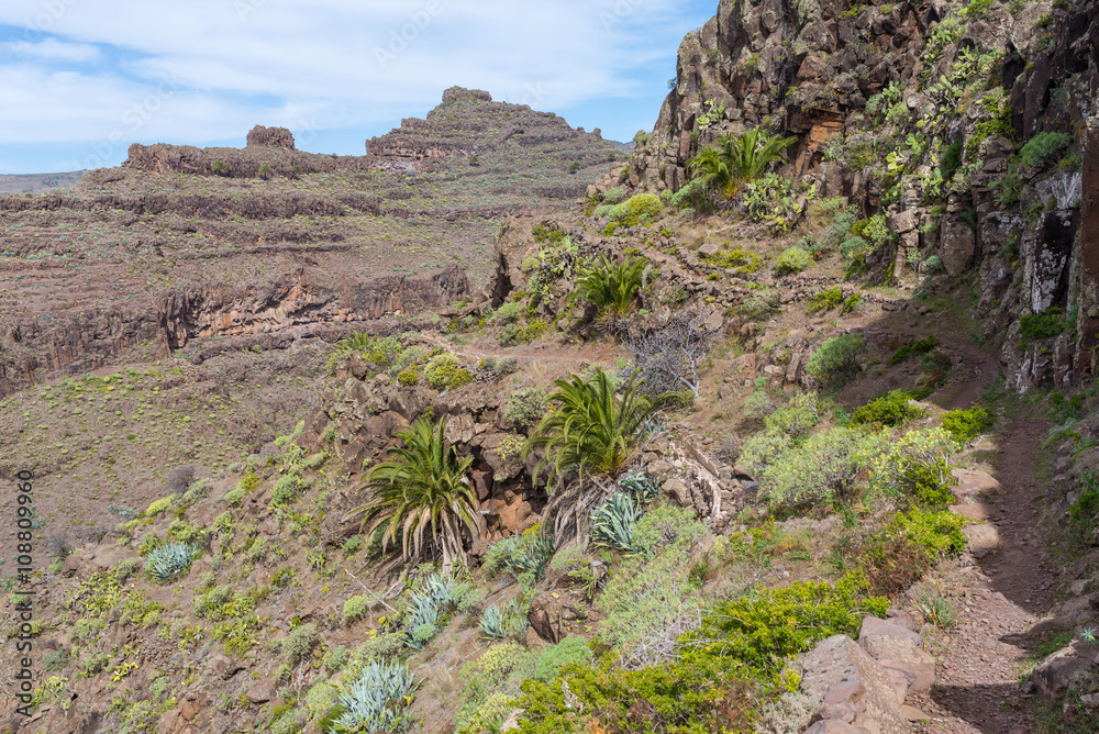 On the Argaga ravine trail. The path is difficult to walk and goes over ...
