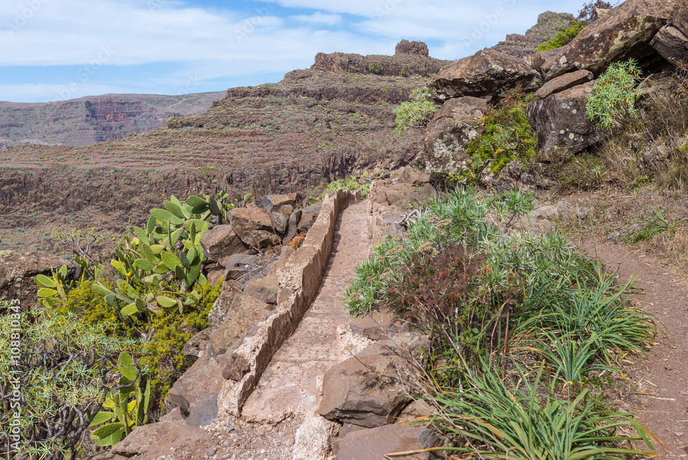 On the Argaga ravine trail. The path is difficult to walk and goes over ...