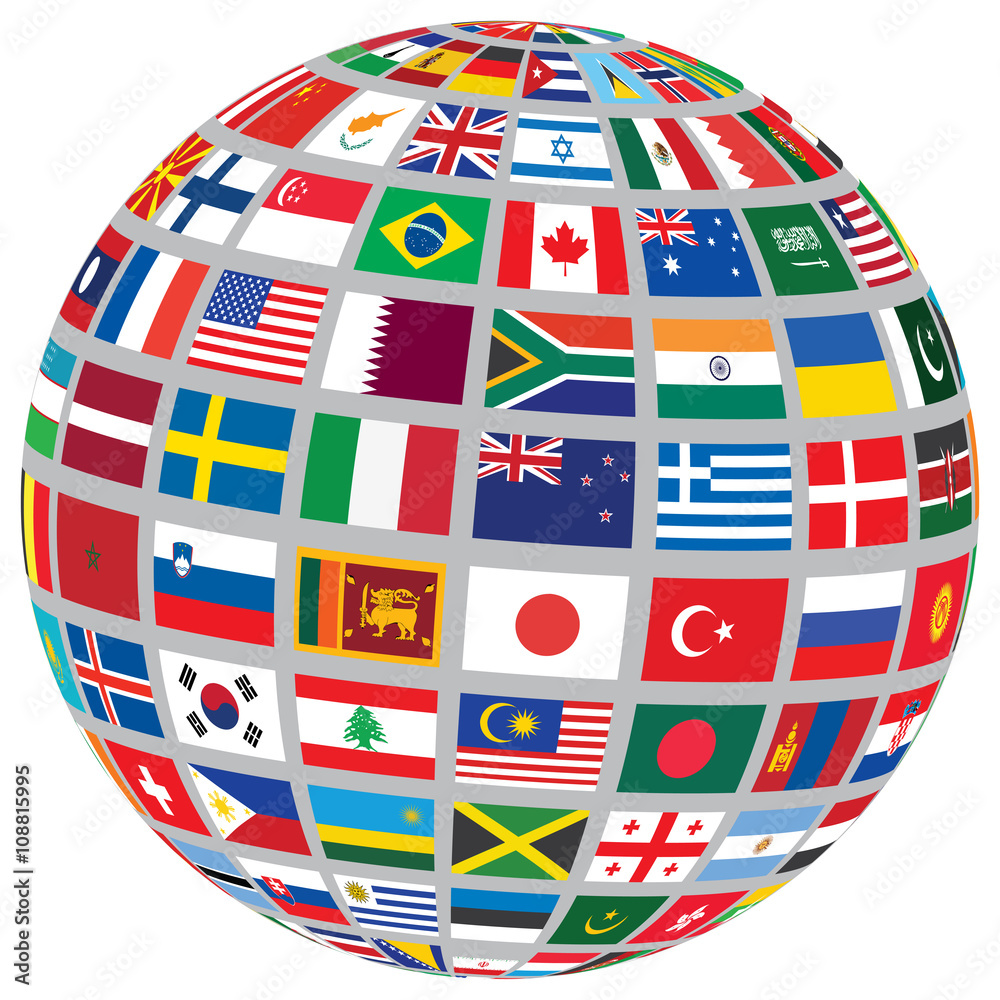 sphere with world flags isolated on white vector illustration Stock ...