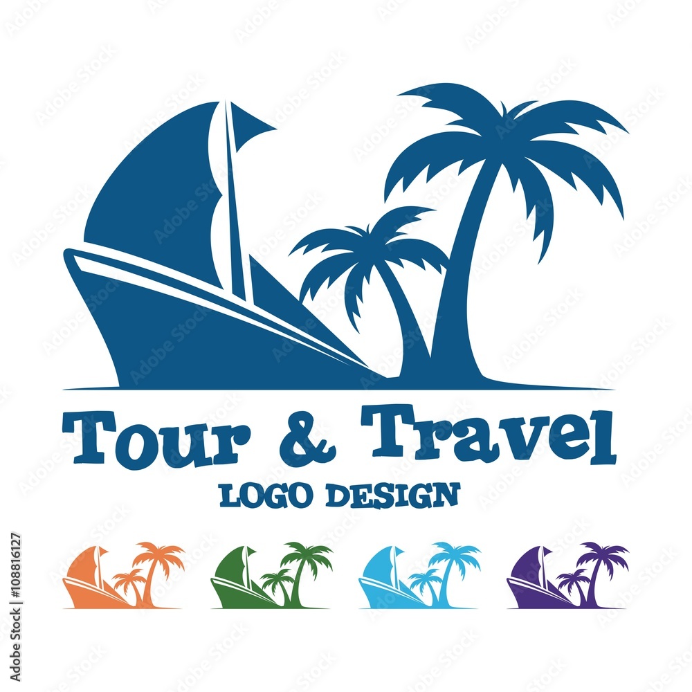 Tour And Travel Logo, Traditional Ship, Palm, Design Logo Vector Stock ...