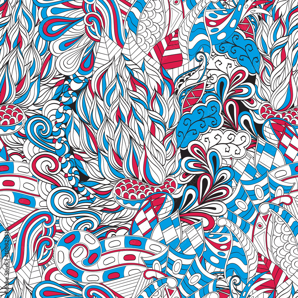 Tracery seamless, loops, doodle wind pattern. Paisley, winding stem ...