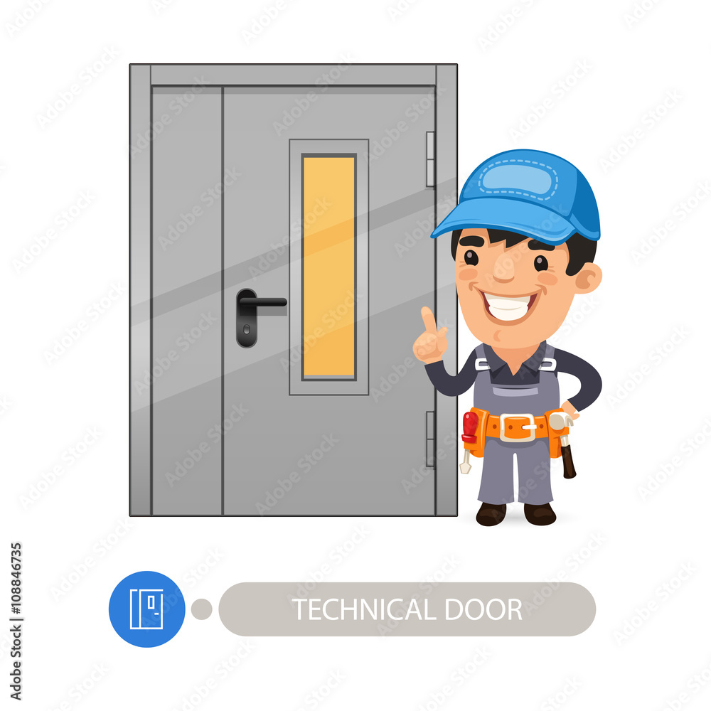 Technical Door and Worker Stock Vector | Adobe Stock