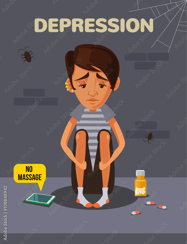 Depression boy. Vector flat cartoon illustration Stock Vector | Adobe Stock