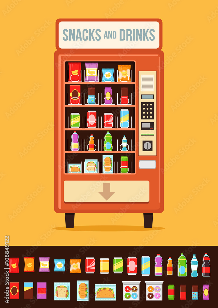 Vending machine with food. Vector flat cartoon illustration Stock ...