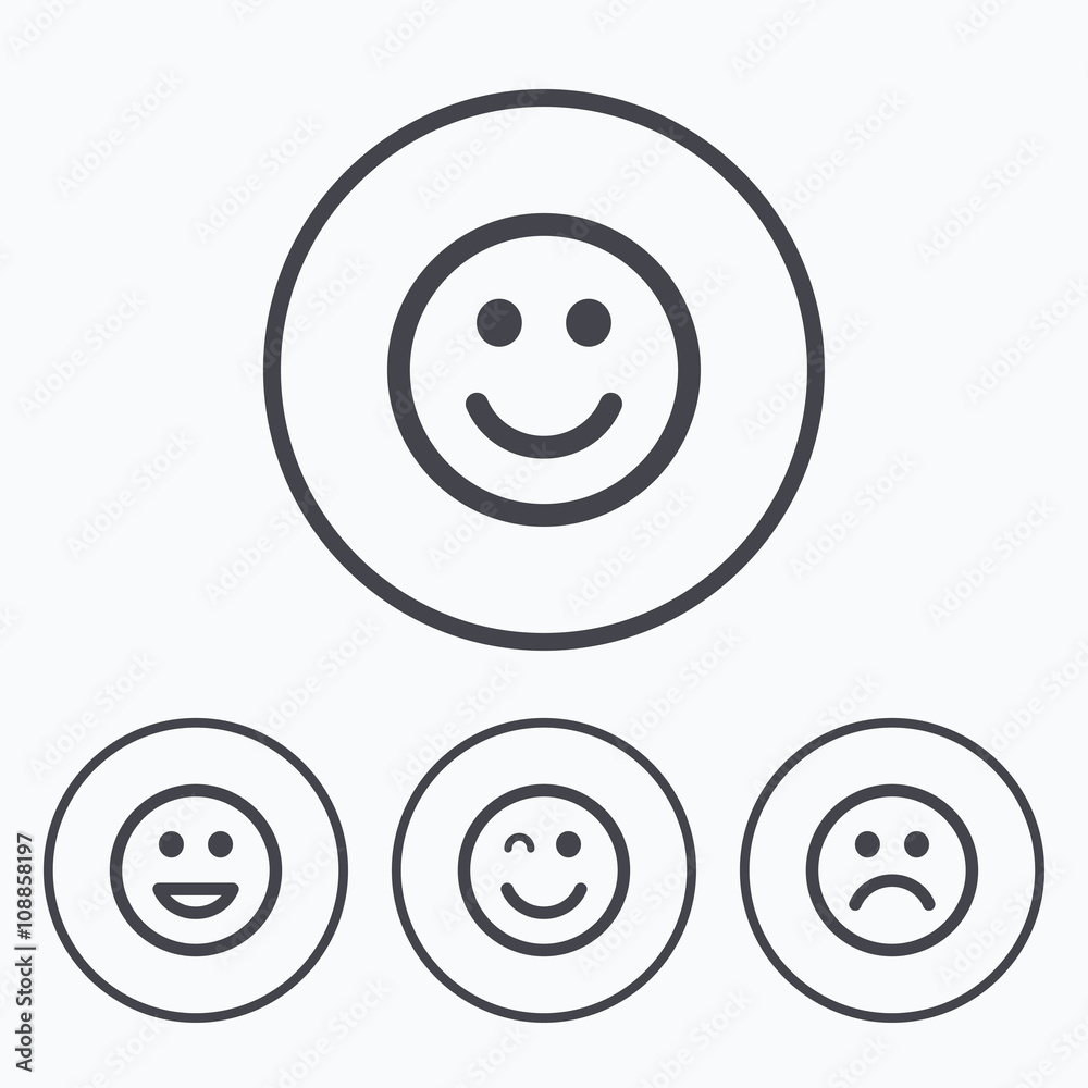 Smile icons. Happy, sad and wink faces. Stock Vector | Adobe Stock