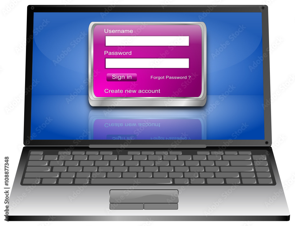 Laptop Computer with Login Screen - 3D illustration Stock Vector ...