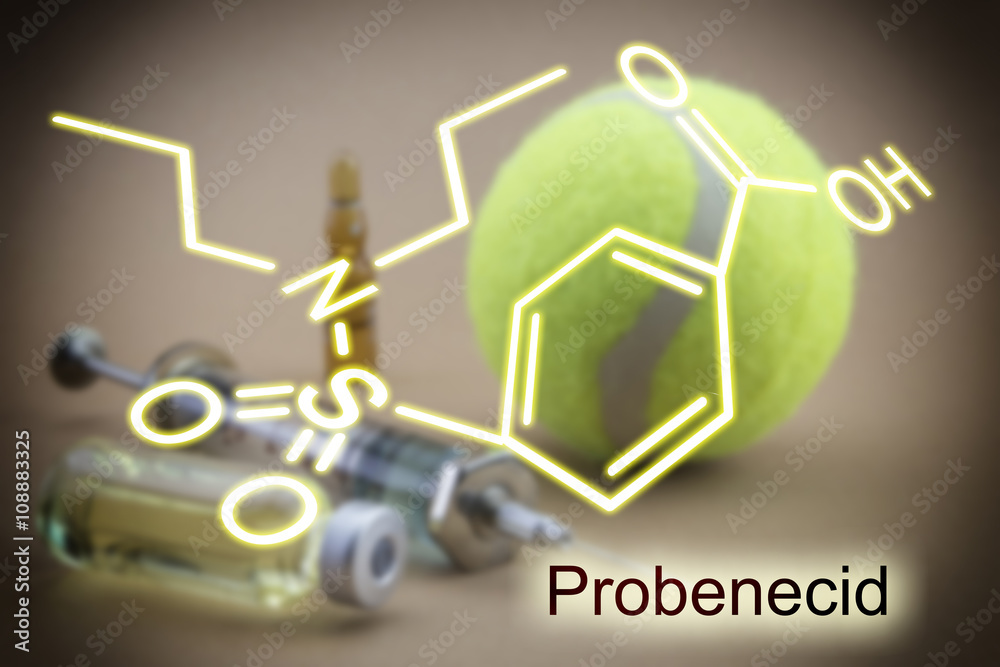 Chemical formula of probenecid, concept of doping in the sport Stock ...