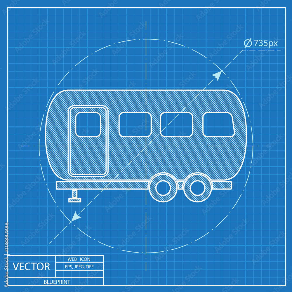 Vector icon of trailer house. Blueprint style Stock Vector | Adobe Stock