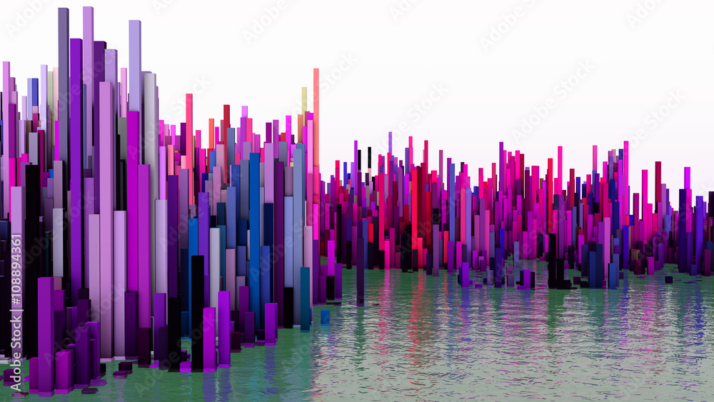 3D illustration of abstract render structure made of millions columns ...