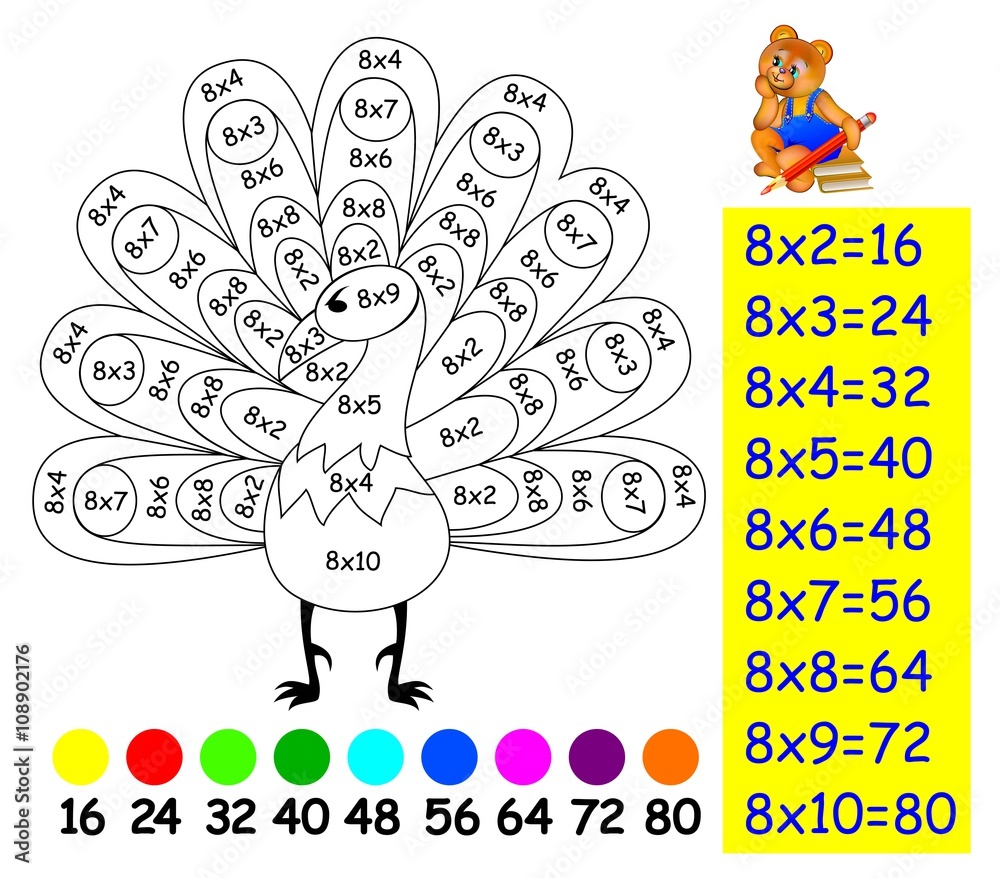 Exercise for children with multiplication by eight - need to paint ...