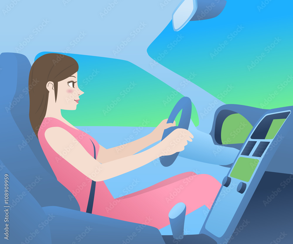 car cockpit and a woman driver, side view, vector illustration Stock ...