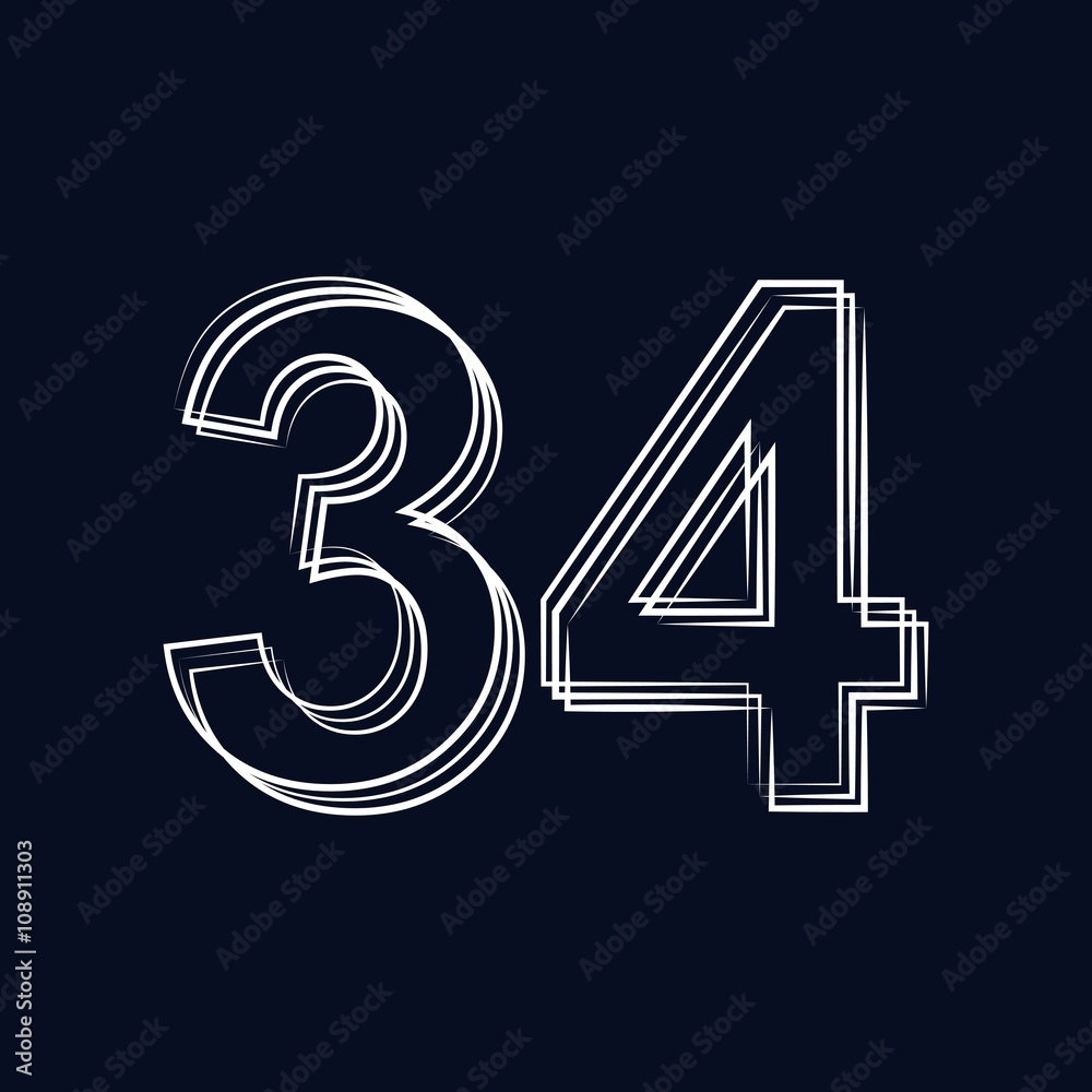 Vetor do Stock: number 34 outline stroke | Adobe Stock