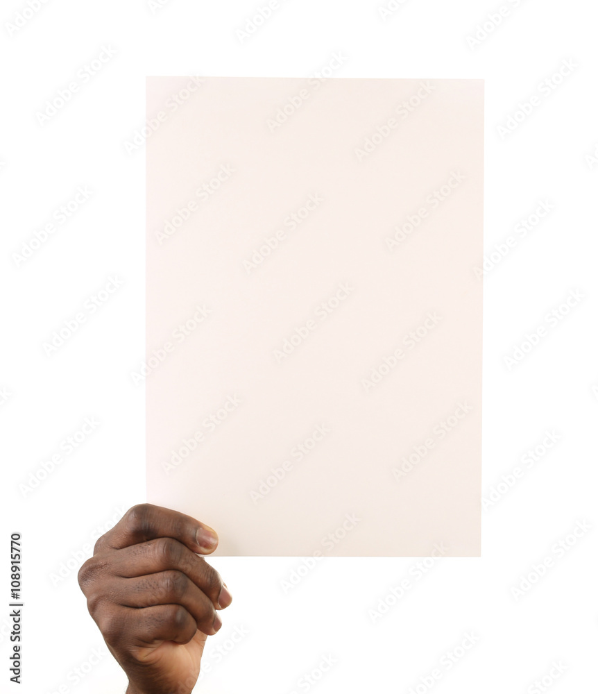 Male hands holding sheet of paper isolated on white Stock Photo | Adobe ...