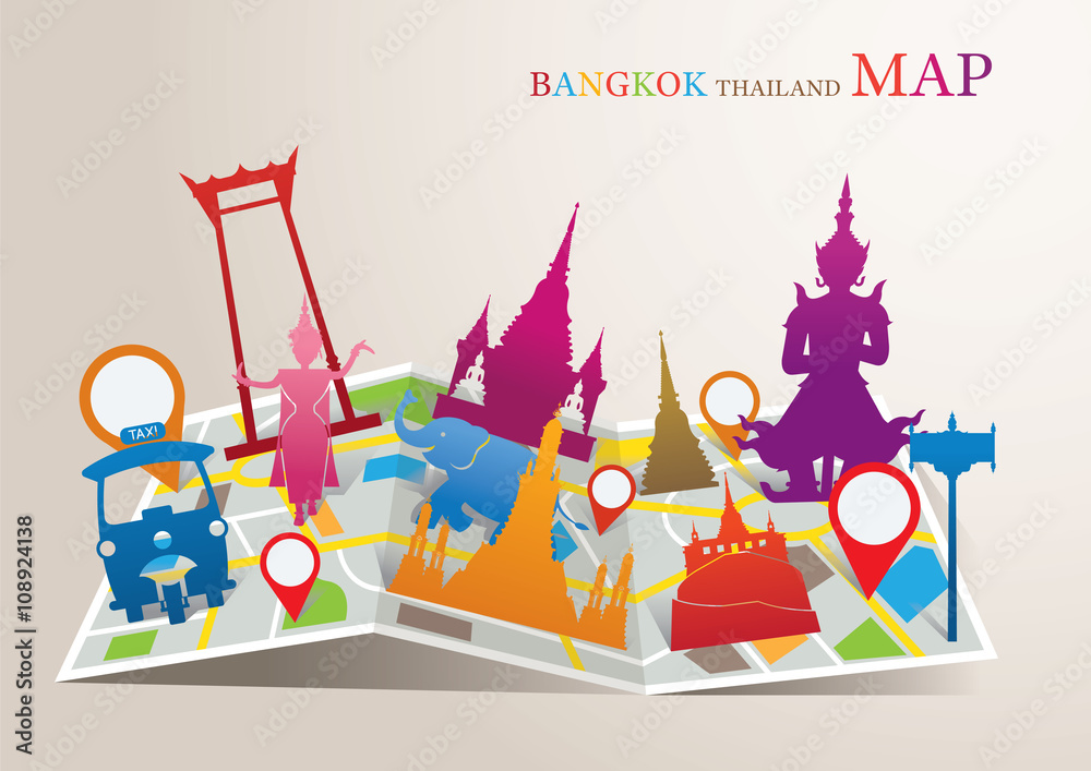 Thailand Landmarks Map, Bangkok Travel Attraction, Traditional Culture ...