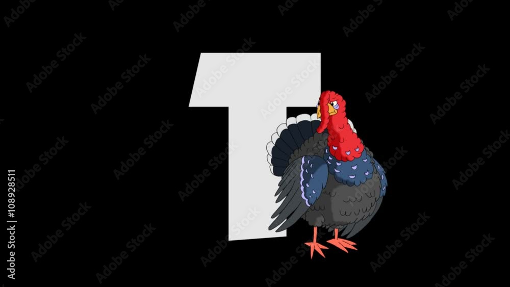 Vidéo Stock Letter T and Turkey (foreground) Animated animal alphabet ...