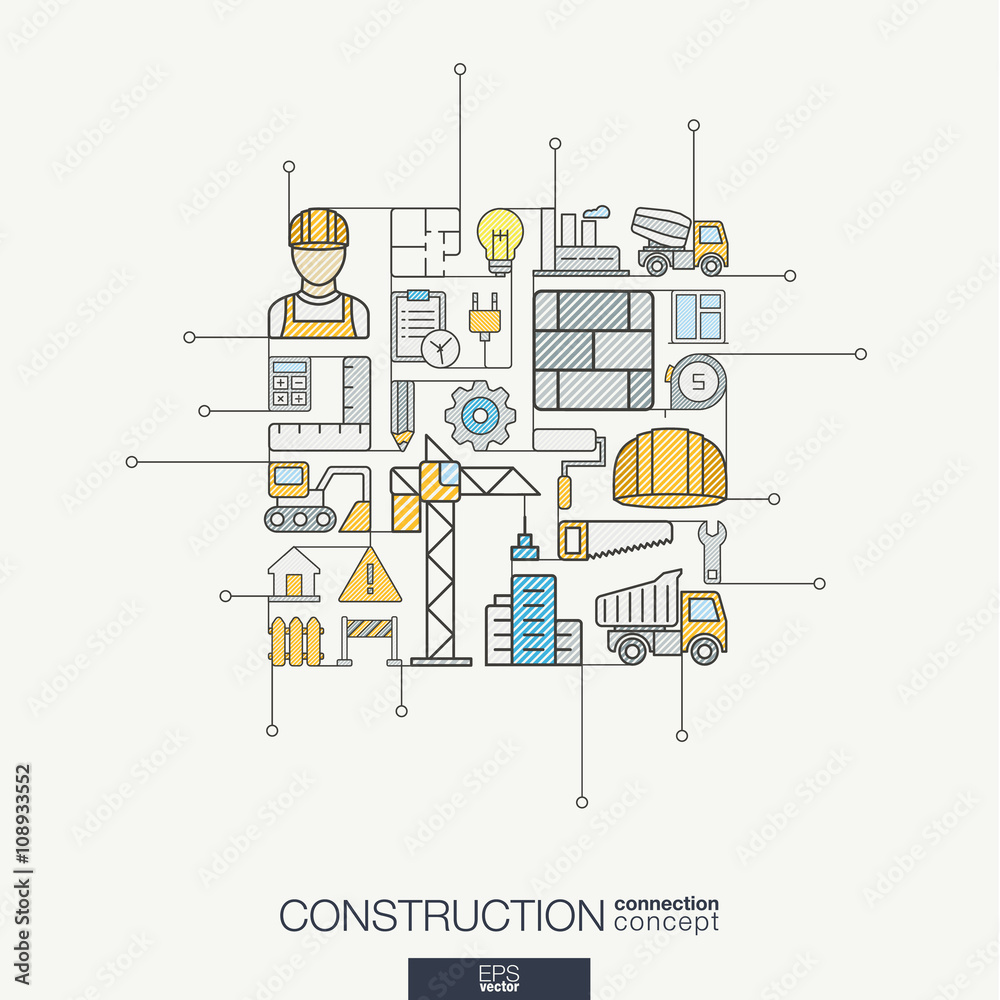 Construction integrated thin line symbols. Modern color vector concept ...