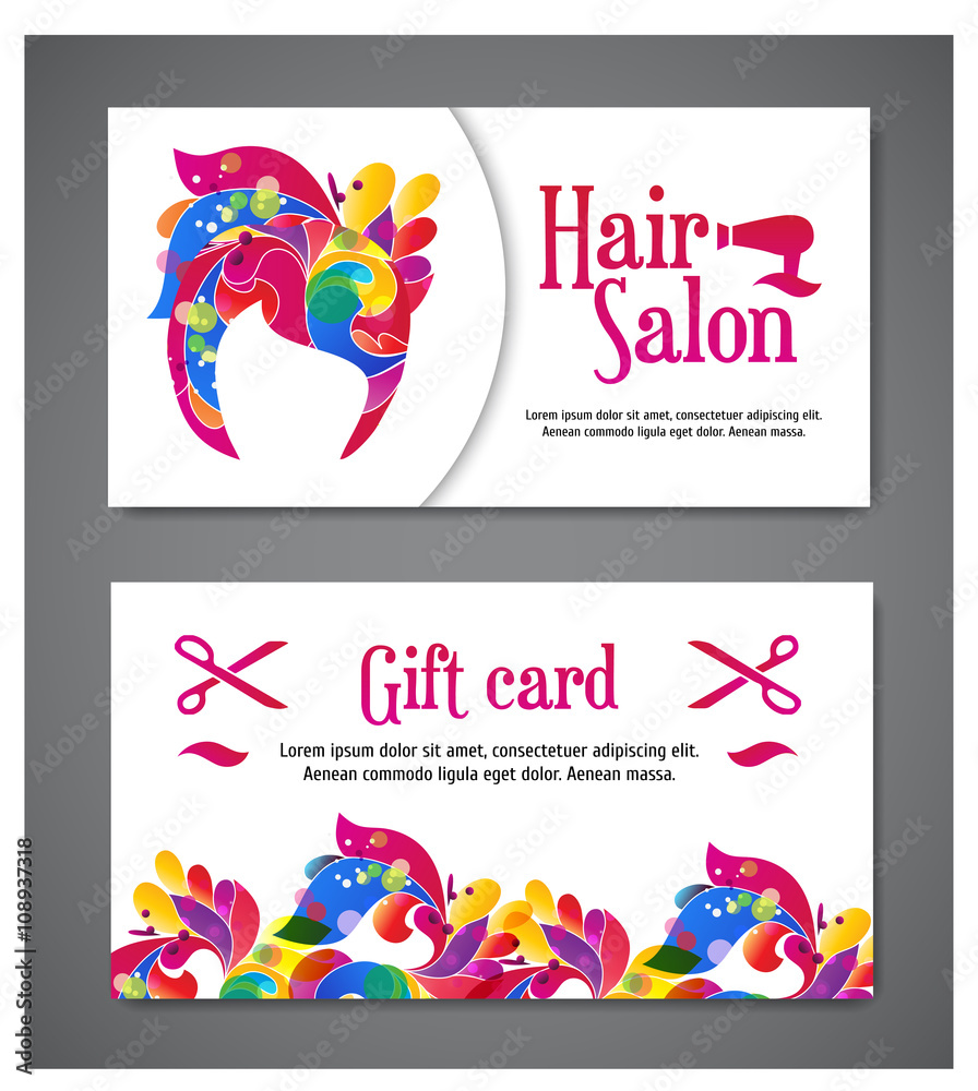 set of two templates of gift cards with color ornament for print or ...