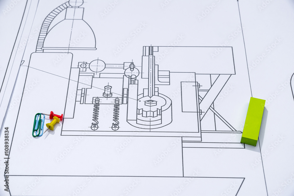 Engineering drawing of components Stock Photo | Adobe Stock