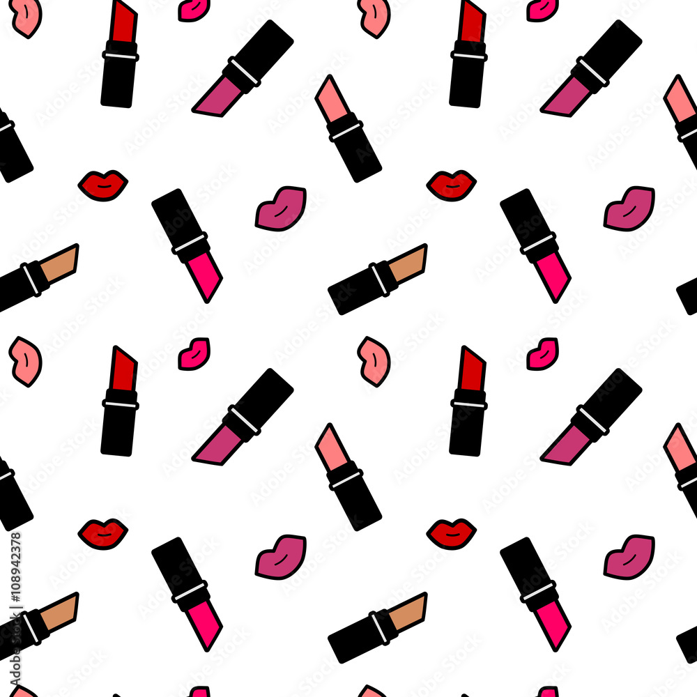 cute colorful cartoon lipstick seamless vector pattern background ...